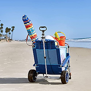 2-in-1 Beach Day Folding Lounge Chair & Cargo Cart Blue - Sunbathing Sun Chair with Lock Tanning Chair, Portable, Lightweight, Lounger for Patio Collapsible with All-Terrain Wheels