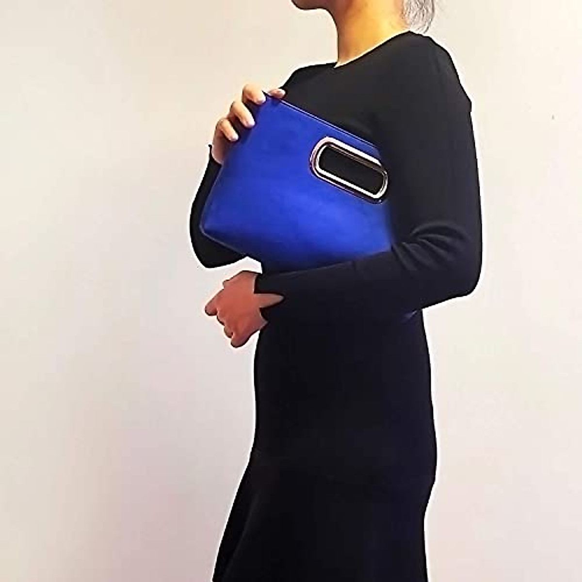 Top Handle Faux Suede Clutch, Royal Blue