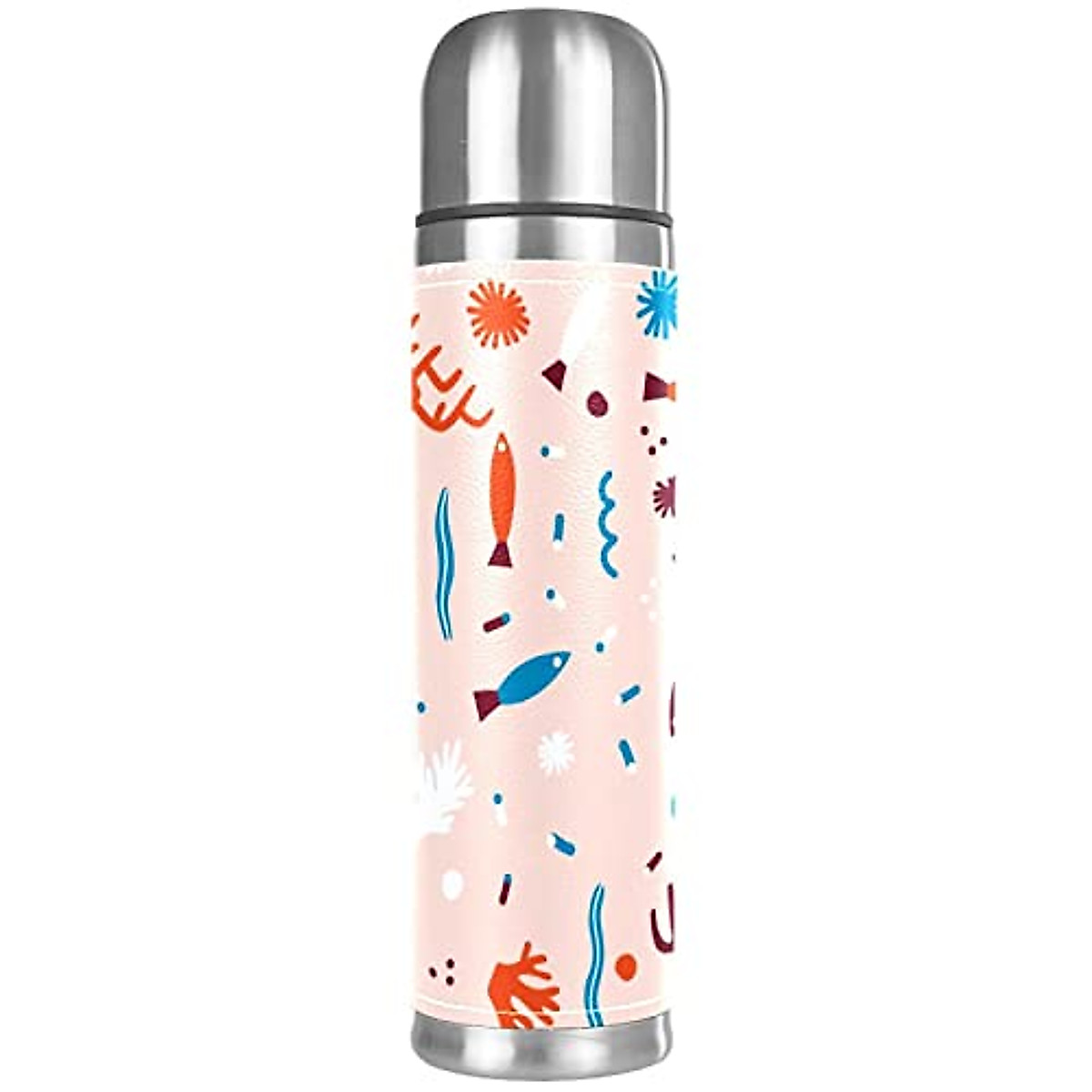 Cute Fish Coral Vacuum Insulated Stainless Steel Water Bottle, Double Walled Travel Thermos Coffee Mug 17 OZ for School Office