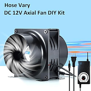 Hose Vary 4" Axial Exhaust Fan, 3000RPM 120mm DC12V Dual Ball Bearings Air Exhaust Fume Smoke Extractor Fan Kit for DIY Soldering, 3D Laser, Paint Booth (4" Duct Adapters, Mesh, Dimmer Included)