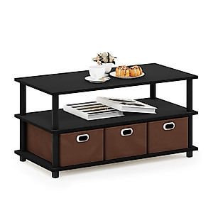 FURINNO Turn-N-Tube Coffee Table, 31.22D x 15.5W x 15.8H in, Black Oak/Black/Brown