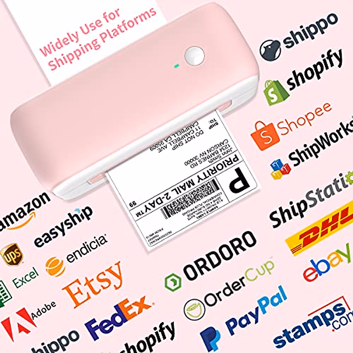 Shipping Label Printer, Itari High Speed 4x6 Thermal Label Makers for Shipping Packages, Small Desktop Sticker Printer for Home Business, Compatible with Amazon, Etsy, Ebay, USPS, Shopify, FedEx, Pink