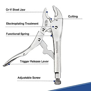 WORKPRO 5-Piece Locking Pliers Set, Pliers Tool Set, Vice Grips with Chrome-vanadium Steel, 5/7/10 inch Curved Jaw Pliers, 6.5/9 inch Long Nose Pliers