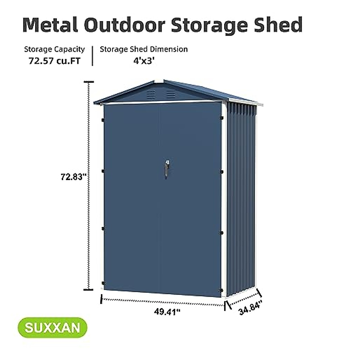 SUXXAN Metal Outdoor Storage Shed 4FT x 3FT, Steel Utility Tool Shed Storage House with Door & Lock, Metal Sheds Outdoor Storage for Backyard Garden Patio Lawn, Blue