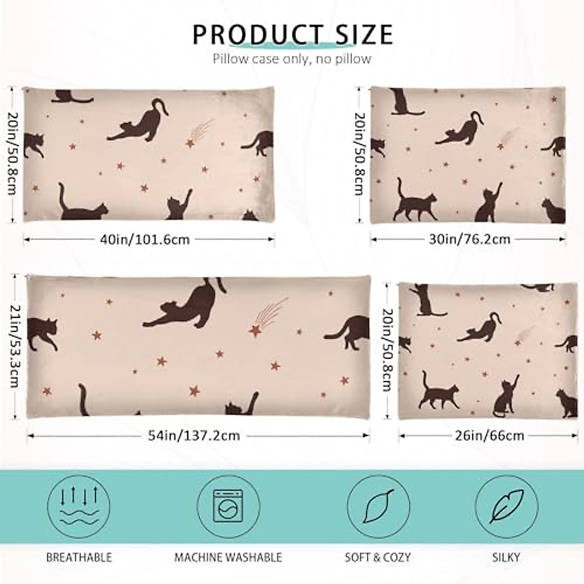 Halloween Black Cat Star Pillowcase for Hair and Skin Body Pillow Cover Bed Pillow Cases Standard Size 20"X 26" Pillow Cases Body Size with Zipper for Men