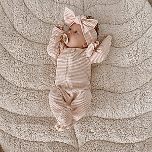 BemeyourBBs Newborn Baby Girl Clothes Ruffle Baby Sleeper Zipper Footie Romper Playsuit with Headband Outfit (Striped Pink,0-3 Months)