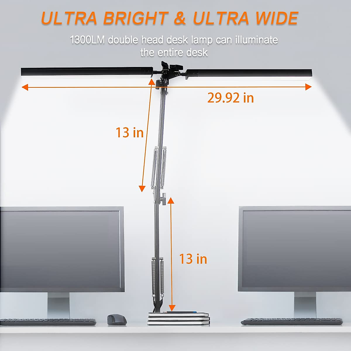 Hitish LED Desk Lamp, 24W Super Bright Architect Desk Lamp with 3 Color Modes & 10 Brightness Levels for Home & Office, Eye Protection Swing Arm Desk Lamp with Base & Clamp for Study, Work, Monitor