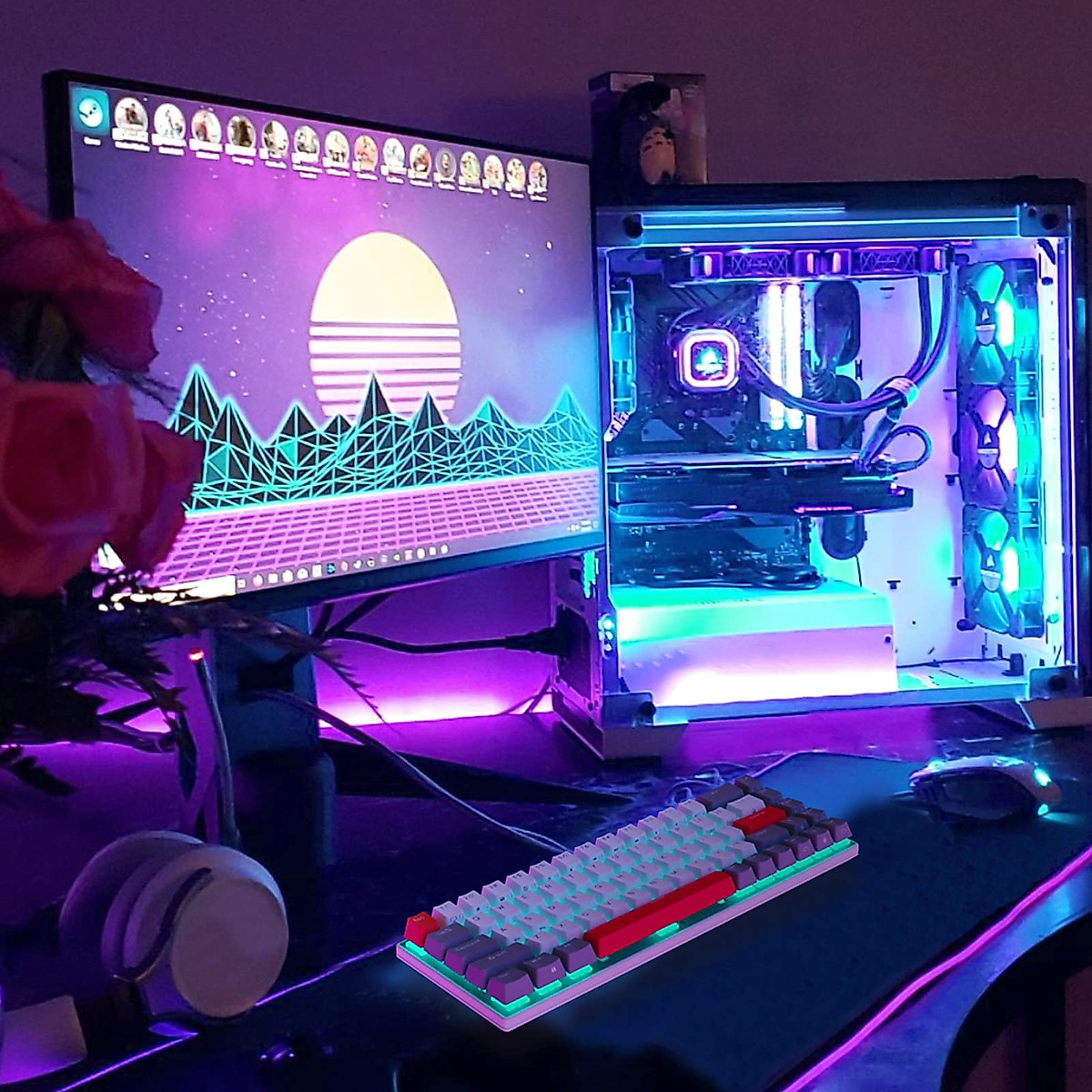 RK ROYAL KLUDGE RK G68 65% Wireless Mechanical Keyboard, Bluetooth5.1/2.4G/Wired Hot Swappable Mechanical Keyboard with 3 USB Ports, 68 Keys RGB Blue Switch for Mac Windows, Classical Red