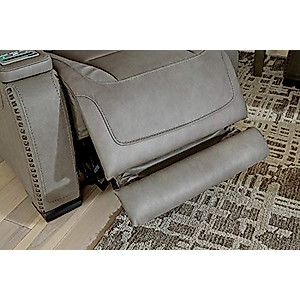 Signature Design by Ashley The Man-Den Leather Power Reclining Loveseat with Center Console, Adjustable Headrest & Wireless Charging, Gray