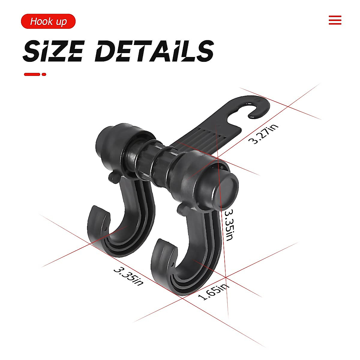 BELOMI 2PCS Car Seat Headrest Hook, 360° Adjustable Storage Double Hooks, Multi-Functional Swivel Organizer, Vehicle Backseat Hanger Interior Accessories for Handbag Purse Cloth Grocery