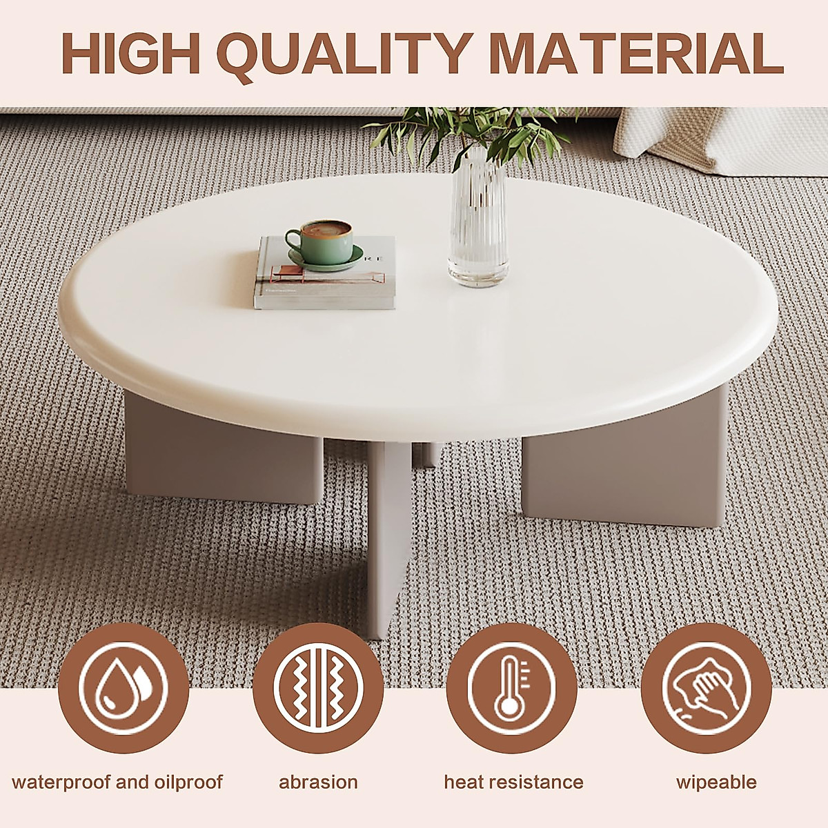 Miuuod Round Coffee Table End Table for Living Room Modern Corner Center Table for Dining Room Cute Side Table Cornor Table for Small Place Bedroom and Balcony Design Cream White,31.49" D
