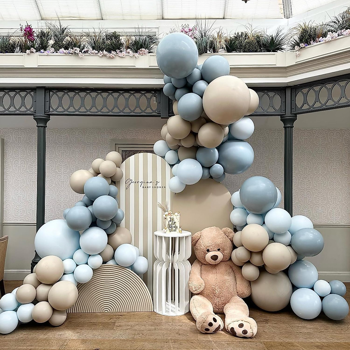 Dusty Blue Balloon Garland Kit 151Pcs Macaron Blue Dusty Blue Sand White Nude Balloons for Baby Boy Party Bear Theme Birthday Baby Shower Gender Reveal Bridal Wedding Party Decorations