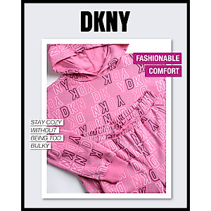 DKNY Girls' Sweatsuit Set - 2 Piece Fleece Hoodie Sweatshirt and Jogger Sweatpants (12M-16), Size 10, Wild Orchid