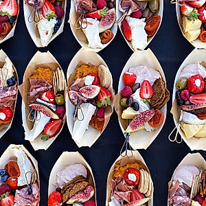 YESTOO Disposable Wood Serving Boats Plates Trays,100 Pack 6" Sturdier Than Bamboo, Biodegradable and Compostable Bowls (100, 6 INCH)