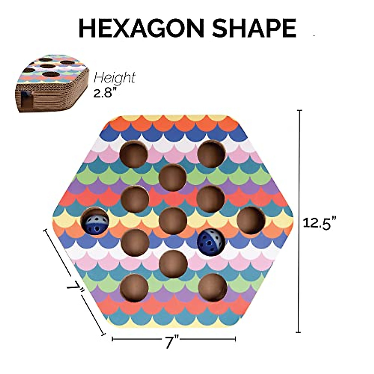 Furhaven Hexagon Corrugated Cat Scratcher Busy Box Toy w/ Catnip - Rainbow Scales, One Size