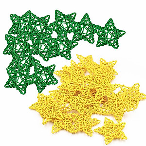 Chaokui Green Yellow-Rattan Star Decorative Wicker Ball for Vase Bowl Home Garden Wreath Tree Decoration DIY Craft Art Hanging Ornament 20pcs,2.4inch,Green+Dark Green