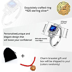 Uloveido Women's 925 Sterling Silver Cushion Cut Dark Blue and White Cubic Zirconia Hollow Cross Anniversary Birthday Rings Gift for Wife Girl-Friend (Blue, Size 6 JZ102