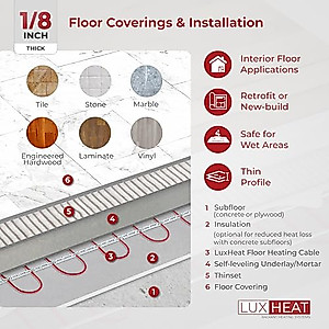 LuxHeat Floor Heating Cable Set, 80 Sqft - 120v Electric Radiant Floor Heating System Under Tile. Set Includes, Floor Heating Cable, Strapping, UDG4 OJ Microline Programmable Thermostat with GFCI