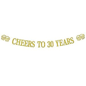 Cheers to 30 Years Banner, Cheers & Beers to 30 Years Glitter Banner, 30th Birthday/Wedding Anniversary Party Decorations Supplies Gold Glitter