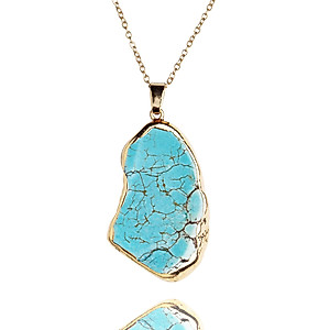 Turquoise Necklace Pendant 14K Gold Plated Genuine Irregular Gemstones,Natural Crystal Healing Handmade Gift Jewelry for Men Women