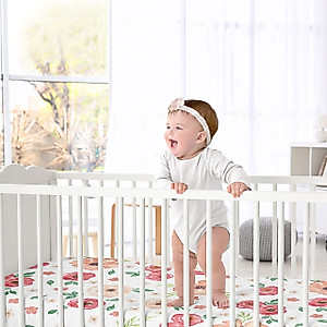 Sweet Jojo Designs Peach and Green Baby or Toddler Fitted Crib Sheet for Watercolor Floral Collection - Pink Rose Flower