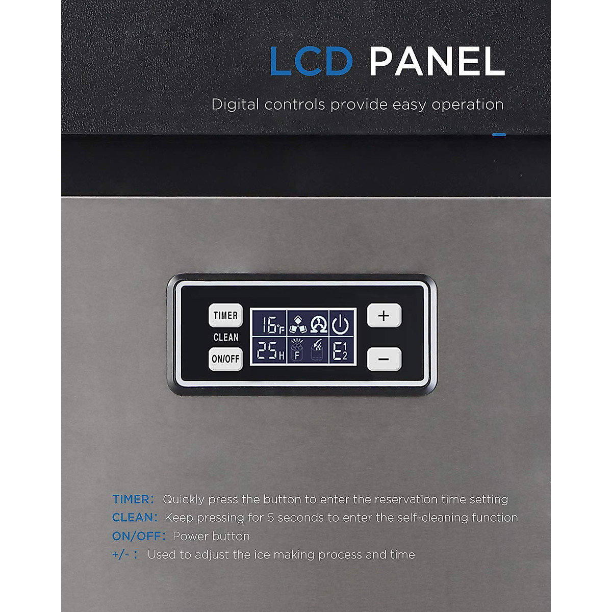 ADT Ice Machine Stainless Steel Under Counter Freestanding Commercial Ice Maker Machine (ZB-99LBS, Single-Water Inlet, 17.7 x 15.72 x 31.5 inches, 99.00, 1, 1)