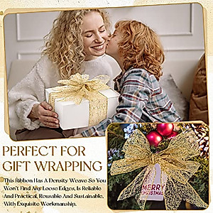 2 Rolls 20 Yards Metallic Wired Ribbons Glitter Ribbon Rose Gold Ribbon for Crafts Valentine Floral Bow Making DIY Gift Wrapping Wedding Party Home Decor (Gold, 2.5 Inch)