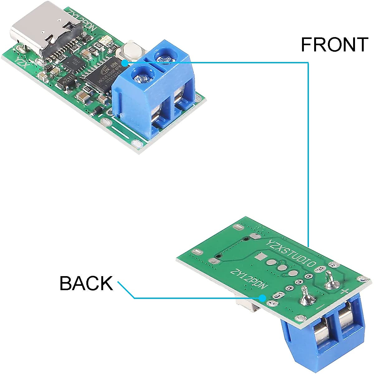 DKARDU 2 pcs Type-C USB-C Fast Charging Trigger Module PD2.0 3.0 to DC Decoy Fast Charge Trigger Poll Detector Module ZY12PDN with Type-C to Type-c Charging Cable
