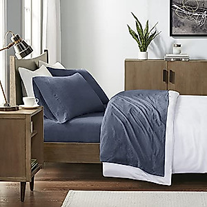INK+IVY 100% Cotton Jersey Knit Heathered Fabric Sheet 13" Deep Pocket Modern All Season, Soft Bedding-Set, Matching Pillow Case, Queen, Navy, 4 Piece (II20-710)