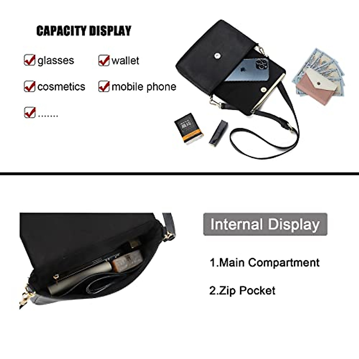 Small Crossbody Bags for Women Cellphone Purse Vegan Leather Ladies Shoulder Purse Teenager Wristlet Black Black