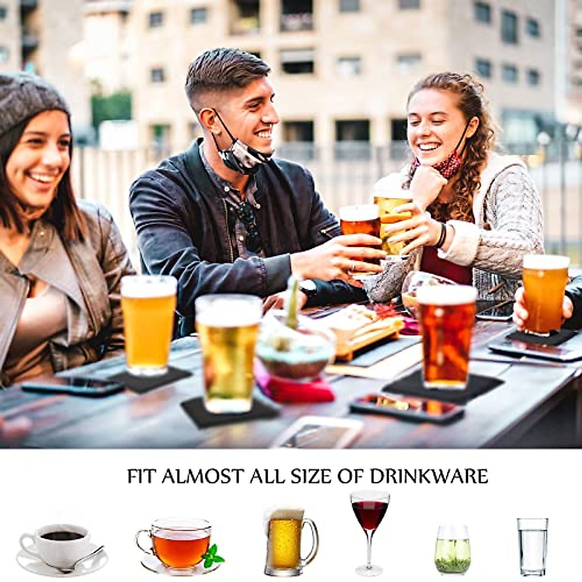 24 Pieces Black Slate Coasters with Holder Square Stone Coasters for Drinks 4 x 4 Inch Rustic Handmade Bar Coasters Set with Anti Scratch Bottom for Coffee Table Kitchen Home