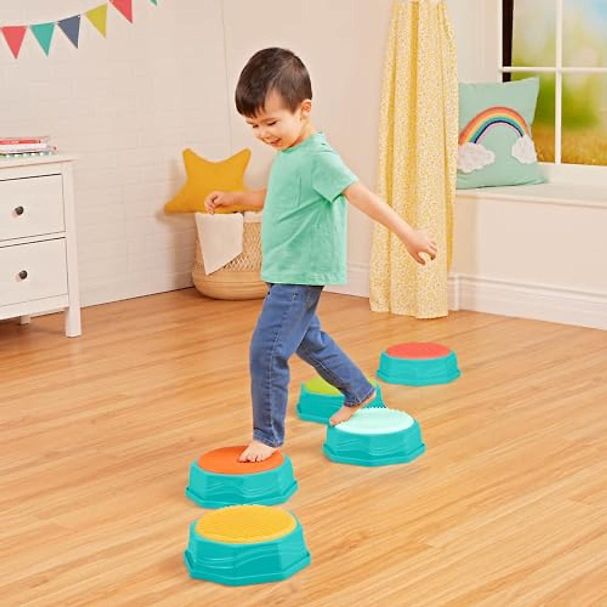 B. Toys – Balance Beam for Kids – Interlocking Balancing Beams – 5 Sensory Pads & 8 Beams – Active Play for Toddlers, Kids – 3 Years + – Balance & Build Set