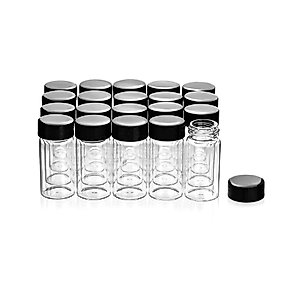 QWORK Glass Vials, 20 ml (0.7 oz), 20 Pieces Clear Glass Sample Vials for Liquid, Mini Empty Vial with Screw Cap
