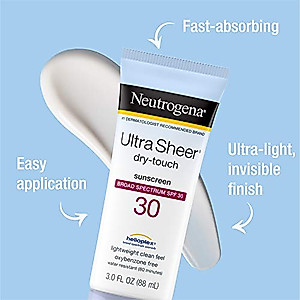 Neutrogena Ultra Sheer Dry-Touch Sunscreen Lotion, Broad Spectrum SPF 30 UVA/UVB Protection, Oxybenzone-Free, Water Resistant, Non-Comedogenic, Non-Greasy, Travel Size, 3 Fl Oz, Pack of 3