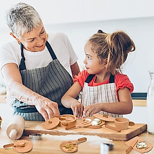 MONT PLEASANT Play Kitchen Accessories Montessori Wooden Toys Kids Kitchen Toy Set Cookware Plates Dishes Pots Pans Cooking Playset 15 Pieces Sensory Toys for Toddlers Girls Boys with Storage Bag