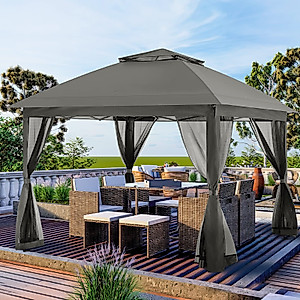 UDPATIO 11x11 Pop Up Gazebo Canopy Tent, Patio Outdoor Gazebo Tent with Mosquito Netting Outdoor Canopies for Shade and Rain for Lawn, Garden, Backyard and Deck, Grey