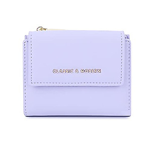 Sunwel Fashion Small Wallet Flapover Bifold Wallet Zipper Pocket Cash Card ID Window Coin Purse for Women Girls (PURPLE)