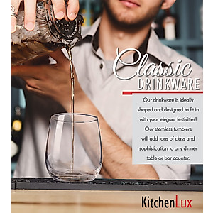 Kitchen Lux 12oz Drinking Glass Tumbler – Set of 4 – Premium Clear Glasses For Wine, Shots, Cocktails, Scotch and All Purpose Drinking Cups – Elegant Stemless Design – Dishwasher Safe