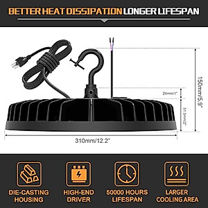 10Pack High Bay LED Lights 240W 33,600LM 5000K 140LM/W, Plug-n-Play High Bay LED Shop Lights, UFO LED Warehouse Lights, 0-10V Dimmable Commercial LED Lights for Warehouse Workshop Factory AC100-277V