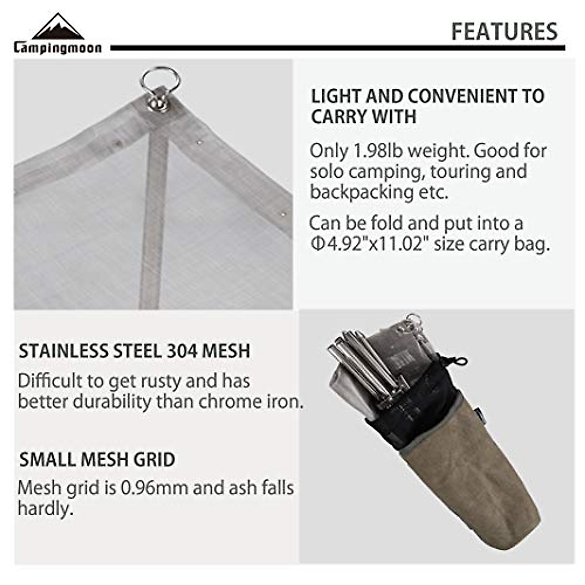 CAMPINGMOON Portable Mesh Fire Pit 16.5-inch with Carrying Bag SOLO-101(11.22" H)