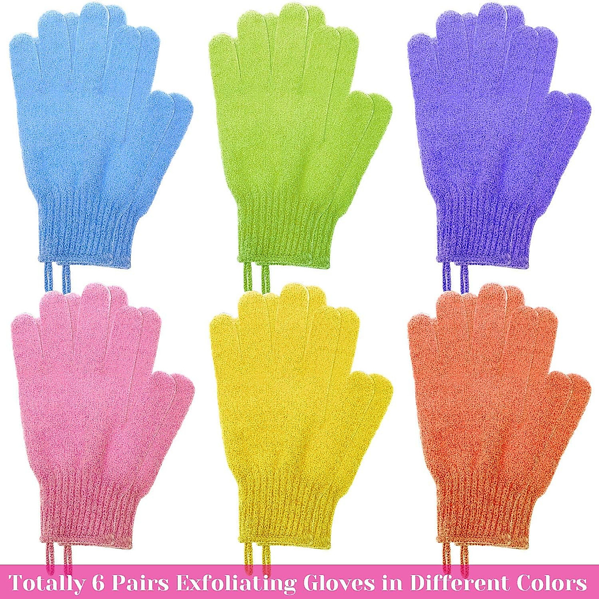 anezus Exfoliating Gloves, 6 Pairs Shower Scrub Gloves Bath Loofah Glove Exfoliating for Women to Remove Dead Skin for Body Exfoliate (6 Colors)