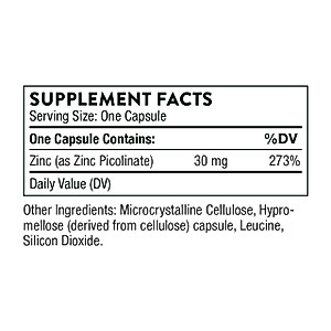 THORNE Zinc Picolinate 30 mg - Well-Absorbed Zinc Supplement for Growth and Immune Function* - 180 Capsules