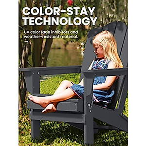 KINGYES Folding Adirondack Chair, HDPE All-Weather Folding Adirondack Chair, Grey