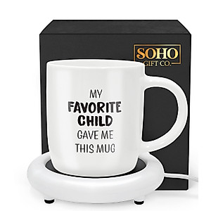 GALVANOX Coffee Mug with Electric Warmer, Gift for Mom or Dad with Heated Base - Great for Coffee Lover Parent, Birthday, Christmas, My Favorite Child Gave Me This Mug (12oz) Gift Boxed