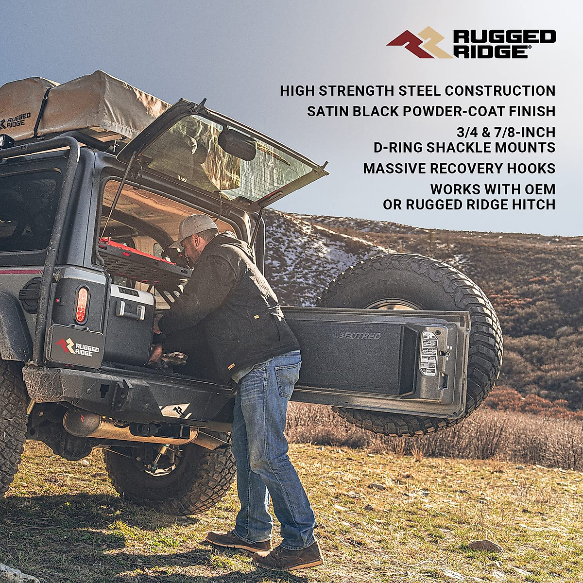 Rugged Ridge HD Bumper, Rear for Jeep Wrangler JL | with Tire Carrier, Steel, Black | 11540.39 | Fits 2018-2025 Jeep Wrangler JL