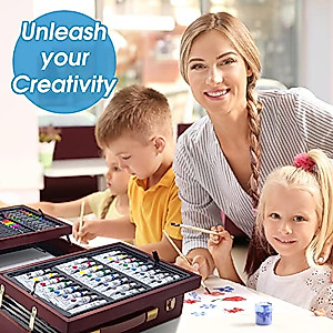 Art Supplies, Vigorfun Deluxe Wooden Art Set Crafts Drawing Painting Kit with 2 Sketch Pads, Oil Pastels, Acrylic, Watercolor Paints, Creative Gifts Box for Adults Artist Kids Teens Girls