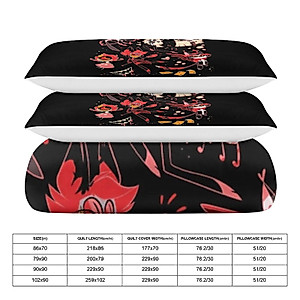 Mziubiy Hazbin Hotel 3-Piece Bedding Set Soft Printing Quilt Cover 1 Duvet Cover + 2 Pillow Cases 86"x70"