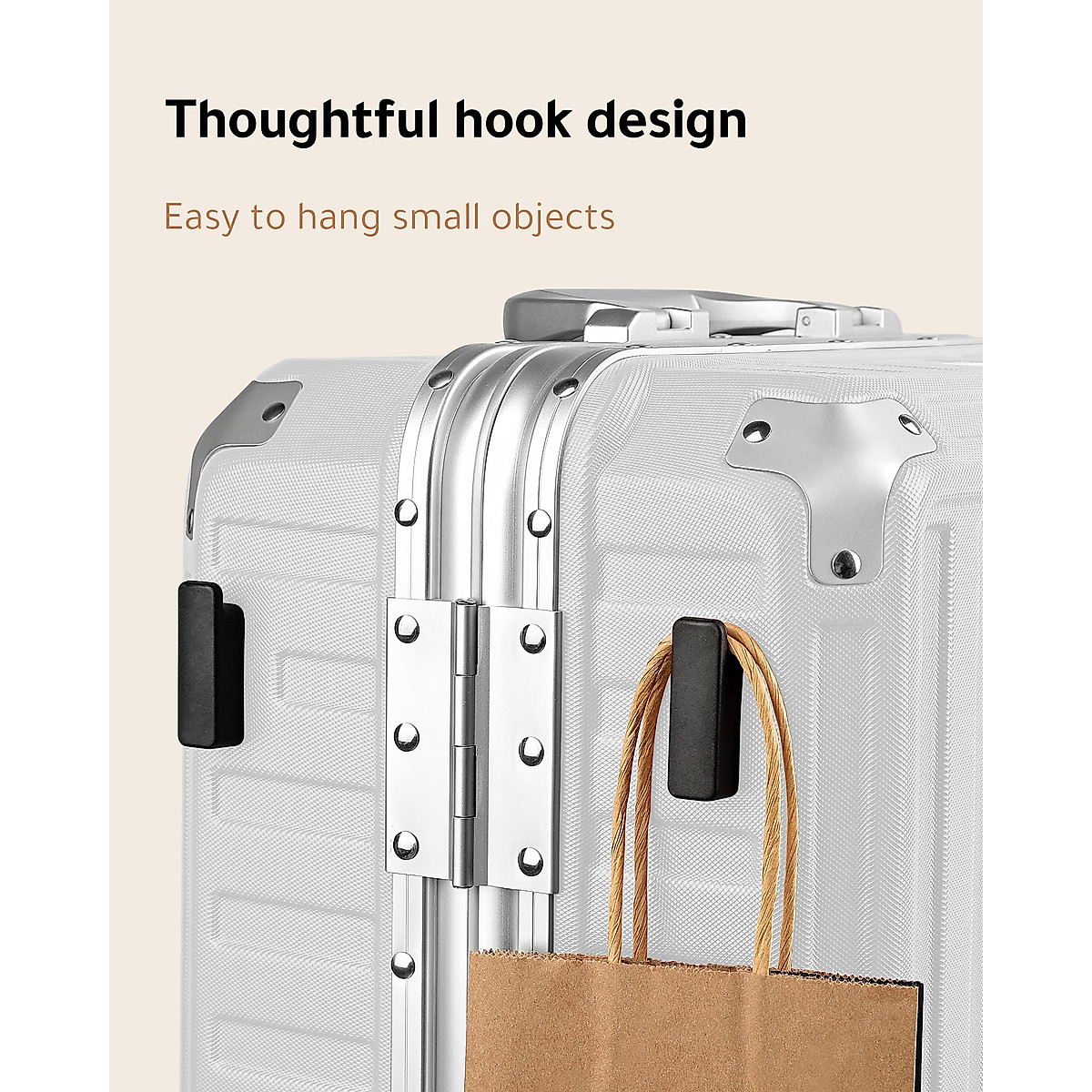 LUGGEX Carry On Luggage with Aluminum Frame, Polycarbonate Zipperless Luggage with Wheels, White Hard Shell Luggage 4 Metal Corner