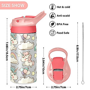 GOODOLD Cute Rainbow Unicorn Kids Water Bottle, Insulated Stainless Steel Water Bottles with Straw Lid, 12 oz BPA-Free Leakproof Duck Mouth Thermos for Boys Girls