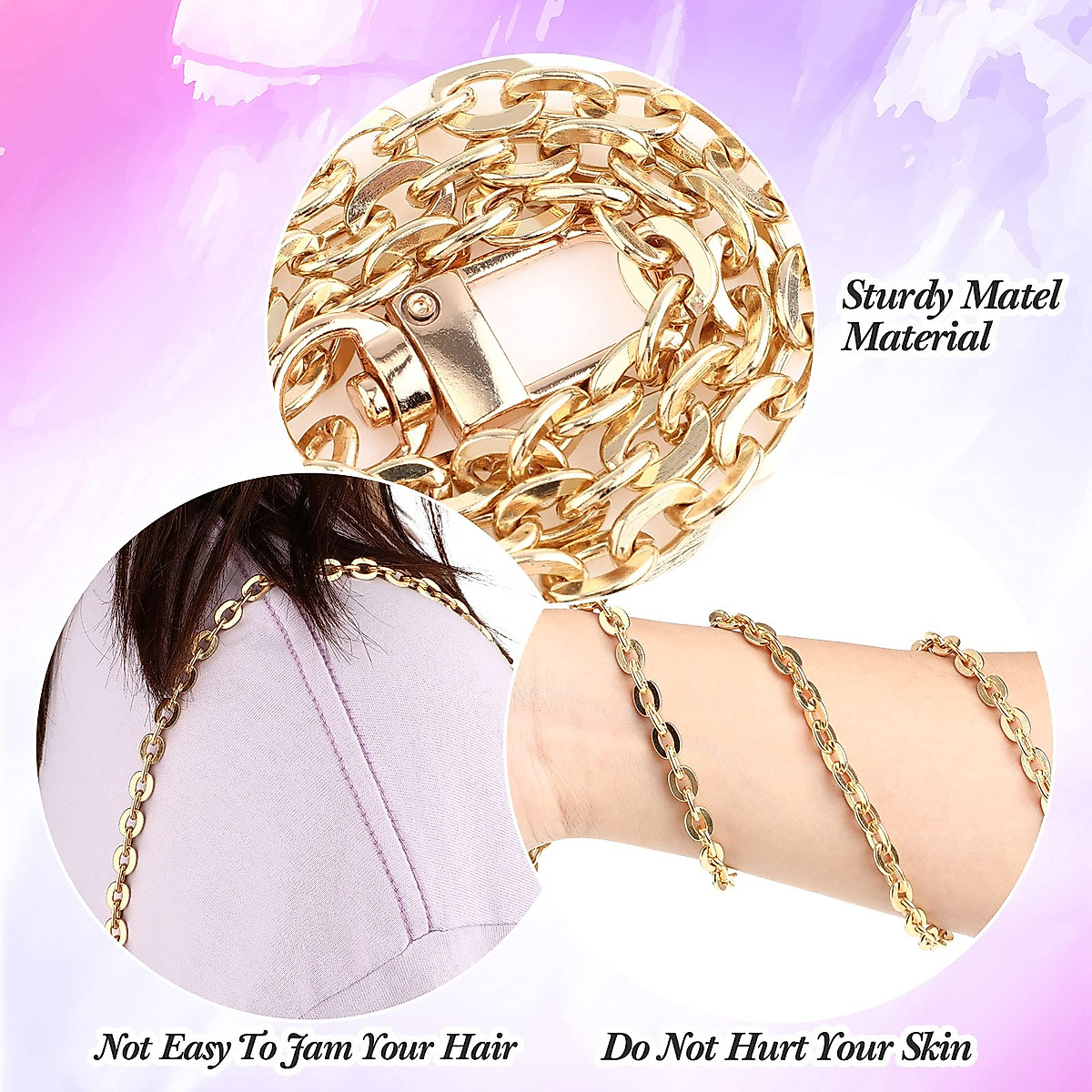 Junkin Replacement Purse Chain Strap Flat Chains Shoulder Straps Purse Link Chains Gold, Classic Style Mini Metal with Metal Slide Hook Buckles for DIY Handbags Crafts 47 Inch 31 Inch 15 Inch